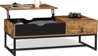 IDMarket Couchtisch, aufklappbare Platte, rechteckig, Chicago, 1 Schublade, industrielles Design