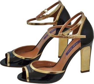 Ralph Lauren Collection Navy Patent Heeled Ankle Strap Shoes Size 37.5