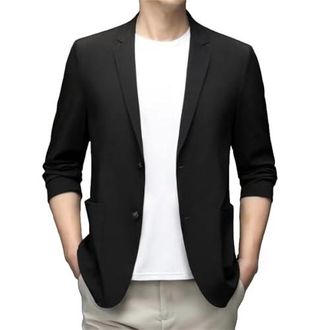 Generic Veste, veste d&eacute;t&eacute; l&eacute;g&egrave;re pour homme, blazer d&eacute;contract&eacute; extensible, coupe ajust&eacute;e, doux, infroissable, Noir, 7XL