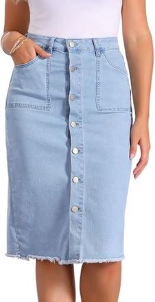 Allegra K Jupe en Jean à Taille Haute en Denim à Ourlet Brut Effiloché Mi-Longue Vintage Décontractée