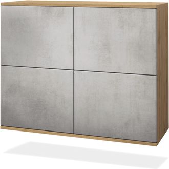 Vladon Kommode Rova V3, Moderner K&uuml;chenschrank mit 4 Push-to-Open T&uuml;ren Eiche Evoke/Beton Oxid Optik (92,5 x 73.5 x 35)