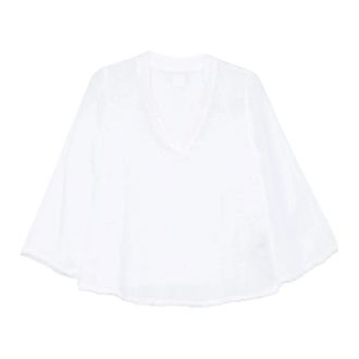 120% Lino Femme, Blouses et Chemises, Blanc, Taille: 36 FR Blouse &agrave; sequins et col en V