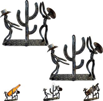 Generic Western Cowboy & Kaktus Weinflaschenhalter, Metall-Weinregal-Skulptur Mit Cowboyhut-Figuren, Weinflaschenhalter F&uuml;r Whiskey, F&uuml;r Die Hausbar, Den Esst