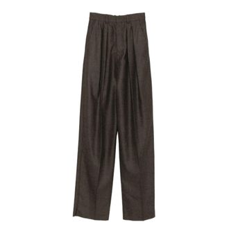 Saint Laurent Braune Plissierte Baumwollhose - - Trousers - Damen - Braun - L