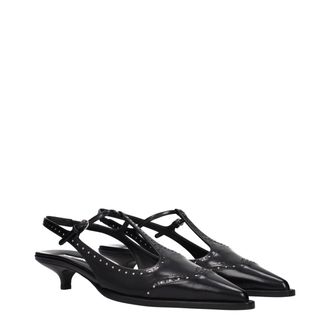 Miu Miu Womens Studded Leather Slingback Heel Black