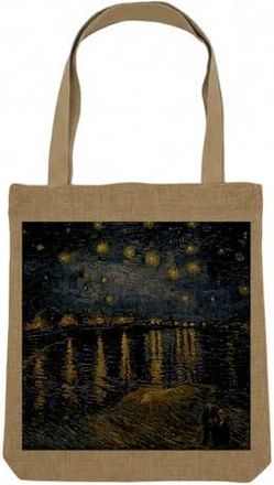 Fabulous Sac Shopping Tote Bag Aspect Lin - Van Gogh Nuit Etoilees Sur le Rhone Peinture - Sac de Courses Toile Epaisse 360g Beige Naturel Cabas Port&eacute; Epaule S