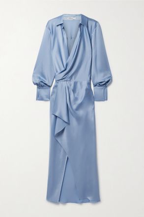 SIMKHAI Talita Midikleid Aus Satin Mit Wickeleffekt Und Raffungen - Blau