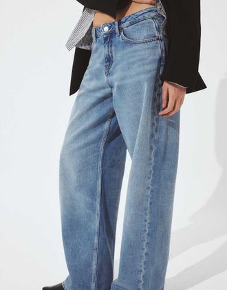 NA-KD Studio - Jean baggy &agrave; taille basse - Bleu clair