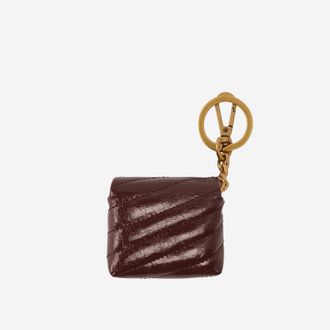 Pinko Womens Glossy Leather Airpods Love Bag Burgundy Calfskin Accessory