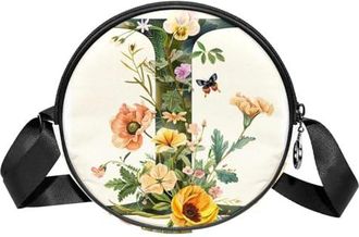 Generic Petit sac &agrave; bandouli&egrave;re rond pour femme, motif floral avec fermeture &eacute;clair, bretelles r&eacute;glables, sac &agrave; main rond d&eacute;contract&eacute; pour femmes et filles