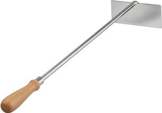 Relaxdays Aschekratzer, Edelstahl, Holzgriff, 58,5 cm lang, Ascheschieber f&uuml;r Kamin & Ofen, Aschehaken, Silber/Natur