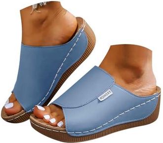 Generic Sandales orthop&eacute;diques compens&eacute;es pour femme UK 2026, plateforme en cuir &agrave; enfiler avec soutien de la vo&ucirc;te plantaire, sandales &agrave; bout ouvert, sandale