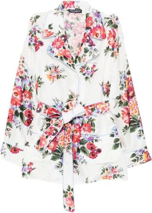 Dolce & Gabbana Femme, Blouses et Chemises, Blanc, Taille: 34 FR Chemise de pyjama en soie &agrave; imprim&eacute; floral