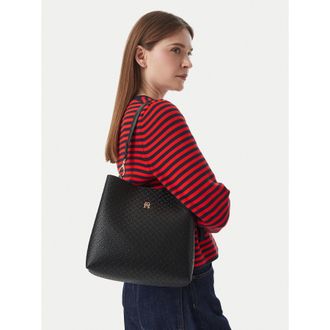 Tommy Hilfiger Handtasche Tommy Hilfiger Th Icon Shoulder Bag Mono AW0AW19000 Schwarz