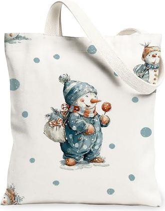 Generic Sacs fourre-tout en toile motif bonhomme de neige - R&eacute;utilisables - Amusants, festifs, l&eacute;gers et lavables - Pour salle de sport, voyage, ext&eacute;rieur - 3