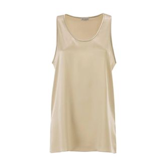 Brunello Cucinelli Satin-Rundhals-Top - - Tops - Damen - Beige - S