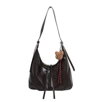 Generic GSenhui Sac Hobo en cuir synth&eacute;tique pour femme avec cordon de serrage et pendentif en forme dourson, sac &agrave; bandouli&egrave;re d&eacute;contract&eacute; en polyur&eacute;thane so