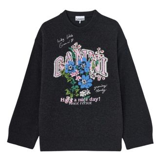 Ganni Oversized Pullover mit Blumen - - Knitwear - Damen - Grau - M