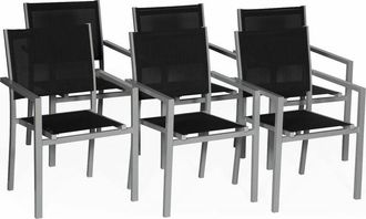 Happy Garden Happy Garden - 6er Set St&uuml;hle aus grauem Aluminium - schwarzes Textilene