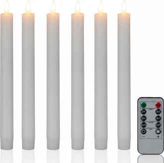 Relaxdays LED Stabkerzen, 6er Set, mit Fernbedienung, Timer & flackernder Flamme, Echtwachs, flammenlose Kerzen, wei&szlig;