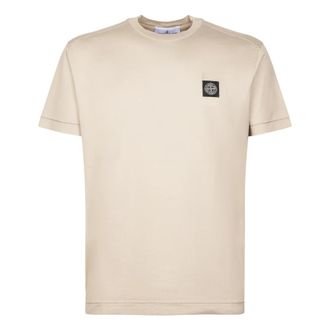 Stone Island Homme, Tops, Beige, Taille: XL T-shirt en jersey de coton 60/2 avec logo &eacute;cusson Slim Fit Stone Island