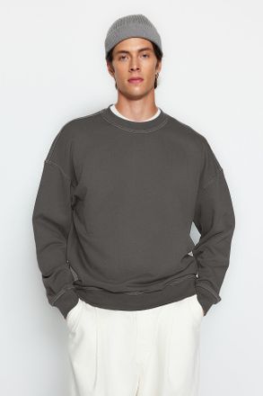 Trendyol MAN Herren Grau Einfarbig Lang Oversize Sweatshirts