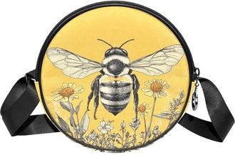 Generic Petit sac &agrave; bandouli&egrave;re Circle pour femme, petit sac &agrave; bandouli&egrave;re jaune miel avec fermeture &eacute;clair, bretelles r&eacute;glables, sac &agrave; main rond d&eacute;contract&eacute; 