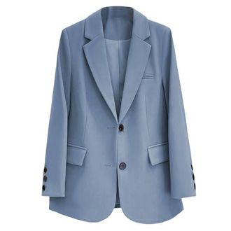 Generic Blazer à manches longues - Style décontracté - Épaules rembourrées - Coupe ajustée - Pour le travail et le bureau - Avec poches, bleu clair, 3XL