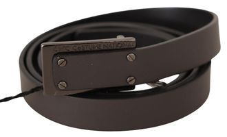 Costume National Mens Dark Brown Leather Logo Buckle Belt