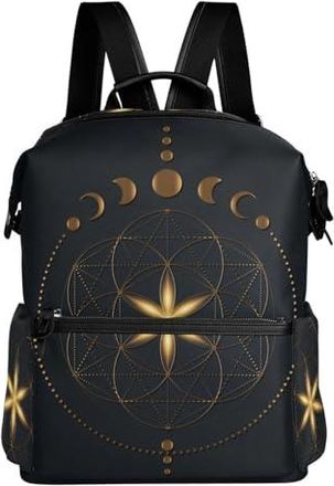 Mnsruu Sac à dos Mystique Fleur de Vie et Phases de Lune Femme Sac à Dos PU Mode Antivol Sac à Dos Fille Sac à Dos Voyage Casual Sac à Bandoulière Léger, 01,