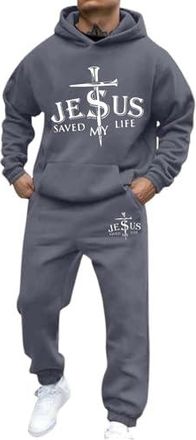 Generic WAZHAKU Survêtement pour homme - Pantalon de jogging et sweat à capuche - Y2K - Impression Jésus - Survêtement décontracté et confortable - 2 pièces -