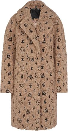 Philipp Plein Femme, Manteaux, Beige, Taille: 40/42 FR Coat Embroidery Monogram