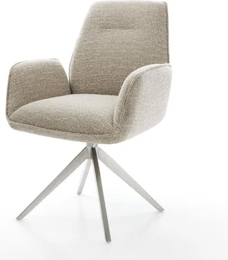 DELIFE Drehstuhl Zoa-Flex Webstoff Soft Beige Kreuzgestell breit Edelstahl 360&deg; drehbar Wippfunktion Taschenfederkern, Esszimmerst&uuml;hle