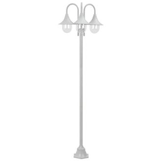 vidaXL Lampadaire de Jardin E27 220 cm Aluminium 3 Lanternes Blanc Terrasse