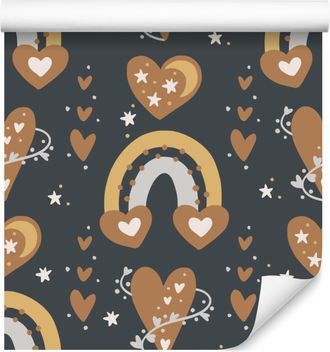OEM Carta Da Parati Boho Con Arcobaleni E Farfalle, Blu Navy E Arancione, 50x1000 Cm