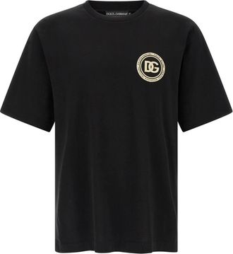 Dolce & Gabbana Homme, Sport, Noir, Taille: 3XL T-shirt en coton avec &eacute;cusson logo