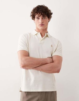 Polo Ralph Lauren Polo ajust&eacute; en piqu&eacute; avec logo embl&eacute;matique - Cr&egrave;me-Blanc
