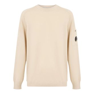 C.P. Company Baumwoll-Cr&ecirc;pe Rundhals-Pullover mit Lens - - Knitwear - Herren - Beige - S