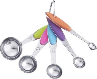 Westmark 5 Messlöffel, Set, Mit Ring verbunden, Für 1,25 ml, 2,5 ml, 5 ml, 7,5 ml, 15 ml, Rostfreier Edelstahl/Silikon, Pendolino, Silber/Grün/Pink/Blau/Lila/O