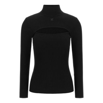 Courr&egrave;ges Gerippter Pullover mit Cut-Out - - Knitwear - Damen - Schwarzk - XS