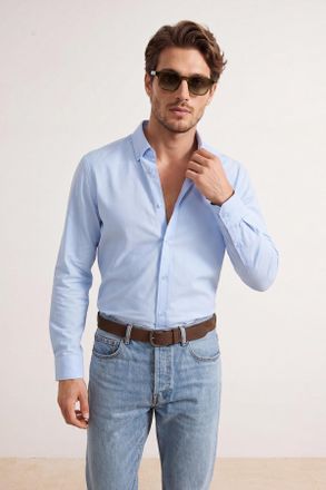 Trendyol MAN Herren Blau Einfarbig Lang Regular Fit Hemden