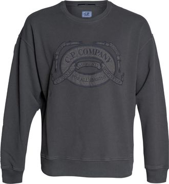 C.P. Company C.p. Company, Homme, Sweatshirts et sweats &agrave; capuche, Gris, Taille: 2XL Diagonal Fleece Boxy Logo Crewneck