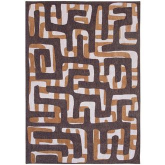 Louis De Poortere Tapis de salon Kuba Craft Collection 80x150 cm - Bison - Motifs Ethniques Abstraits de lArt Kuba, Design Moderne et Profondeur Visuelle