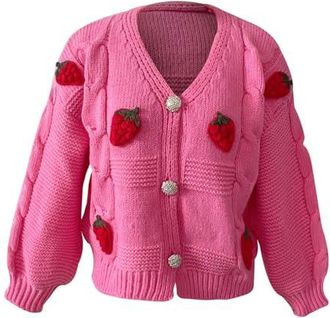 Generic Kawaii Cardigan en tricot pour femme avec boutons Coupe ample avec fraise Pull surdimensionn&eacute; Pull oversize Veste traditionnelle Cardigan Loisirs, Ros