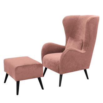 Jack & Alice home24 Sessel Pillig Pink/Mauve Samt mit Hocker 78 x 118 x 94cm