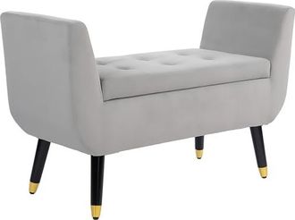 HOMCOM Sitzbank mit Stauraum Armlehnen Polsterbank mit Samtoptik, Sitztruhe mit Holzbeine, Truhenbank für Wohnzimmer Schlafzimmer Flur 107 x 42 x 65 cm, Hell