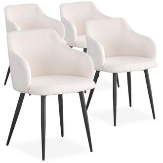 Menzzo Lot de 4 chaises Paoline Tissu Bouclette Cr&egrave;me