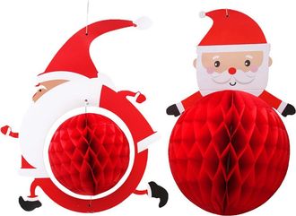 Exceart 4 St&uuml;ck Santa Waben Weihnachtsdekoration - H&auml;Ngende Ornamente F&uuml;R Festliche Weihnachtsfeiern 20X30Cm Rote Waben Anh&auml;Nger F&uuml;R Baum T&uuml;R Und Fenster