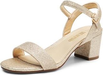 Dream Pairs Sandales classiques &agrave; talons bas avec boucle et bout ouvert et sangle de cheville pour femme pour le travail quotidien, f&ecirc;te de mariage, Paillettes do