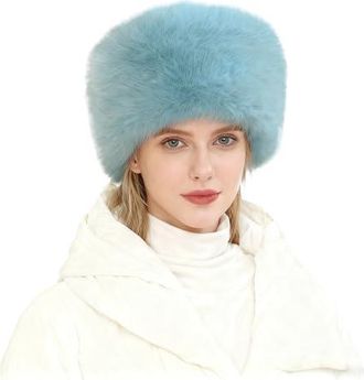 Lina & Lily Chapeau Femme Hiver en Fausse Fourrure, Bonnet Toque de Style Russe (Bleu Pastel)